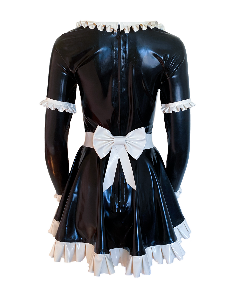 Latex Mini Maid Dress with Long Sleeves and optional Apron – Black Sheep Latex