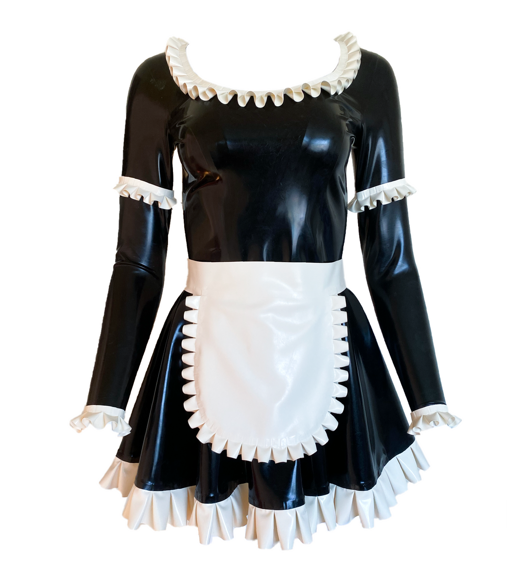 Latex Mini Maid Dress with Long Sleeves and optional Apron – Black ...