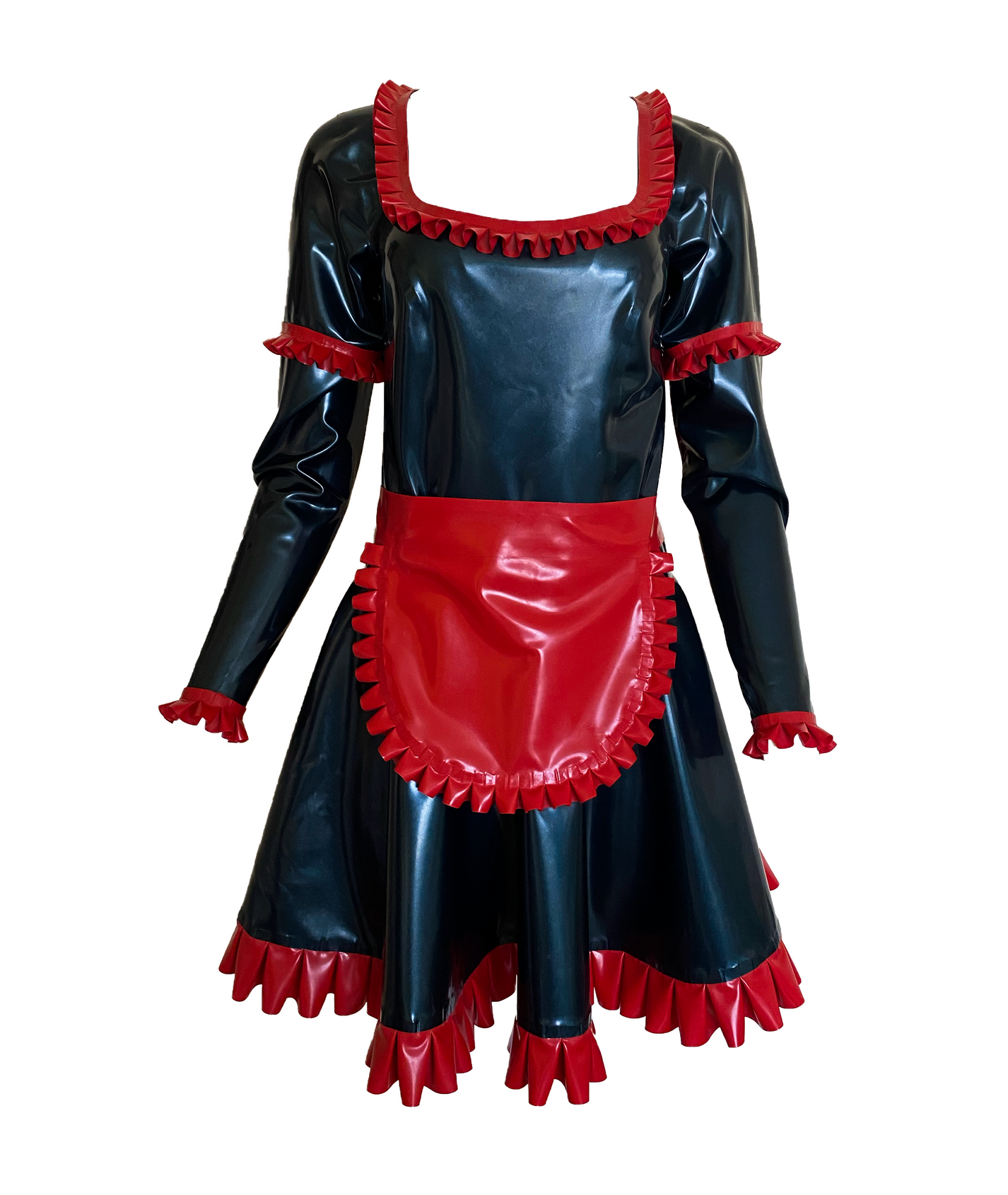 Latex Mini Maid Dress with Long Sleeves and optional Apron – Black ...
